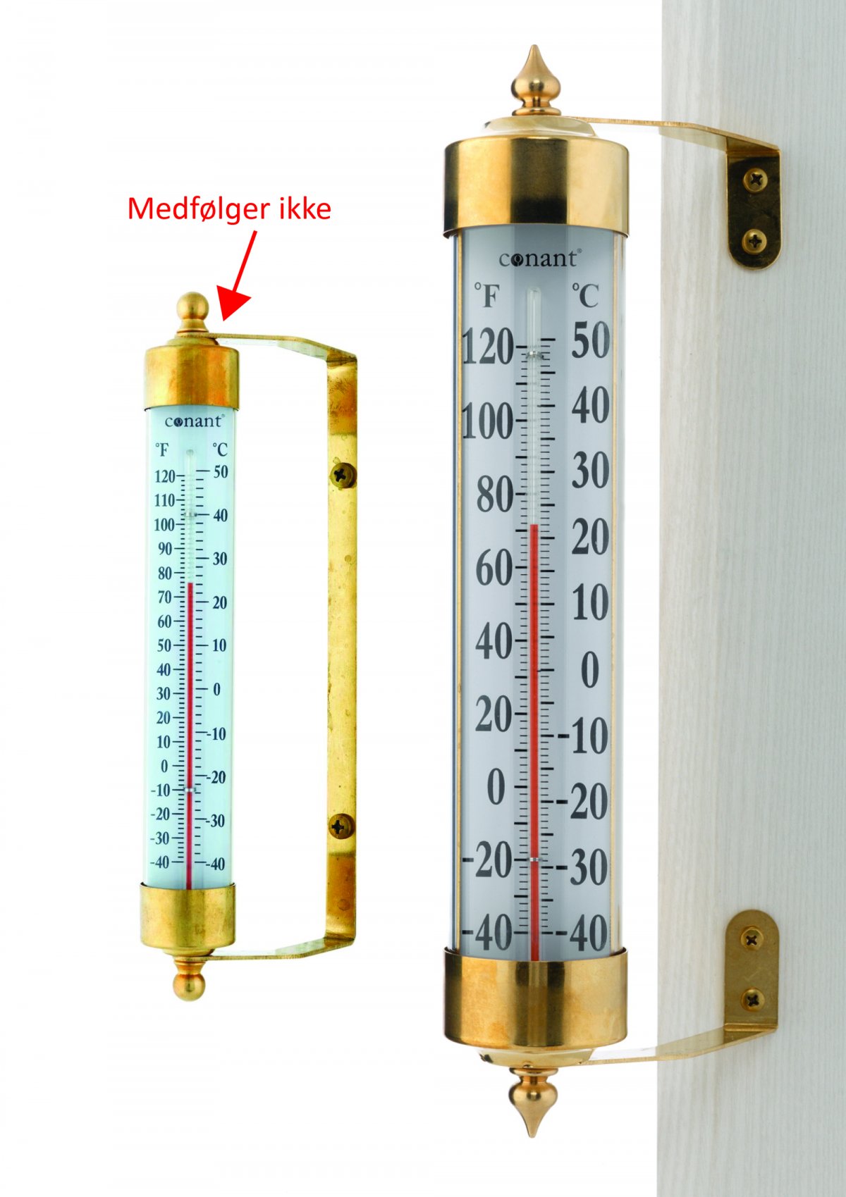 Termometer i messing, °C/°F, udendørs, 26 cm